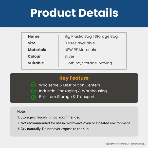 Big Plastic Bag I Storage Bag | Moving Plastic Bag - MillionParcel