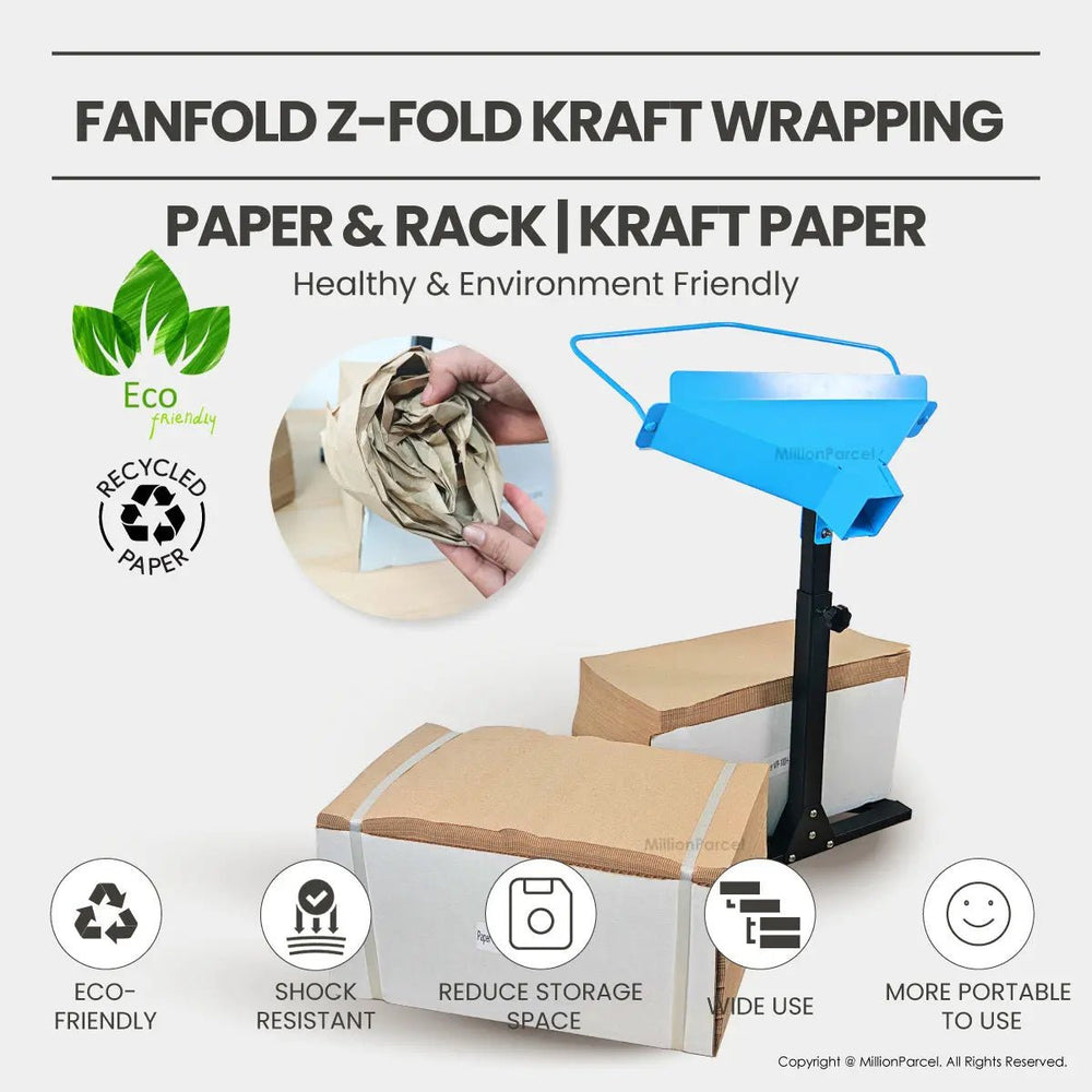 Fanfold Z-Fold Kraft Wrapping Paper & Rack: Eco-Friendly Packaging