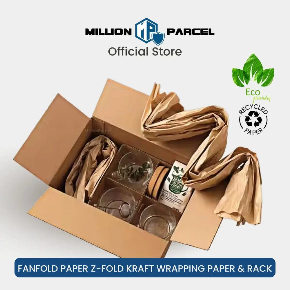 Fanfold Z-Fold Kraft Wrapping Paper & Rack: Eco-Friendly Packaging