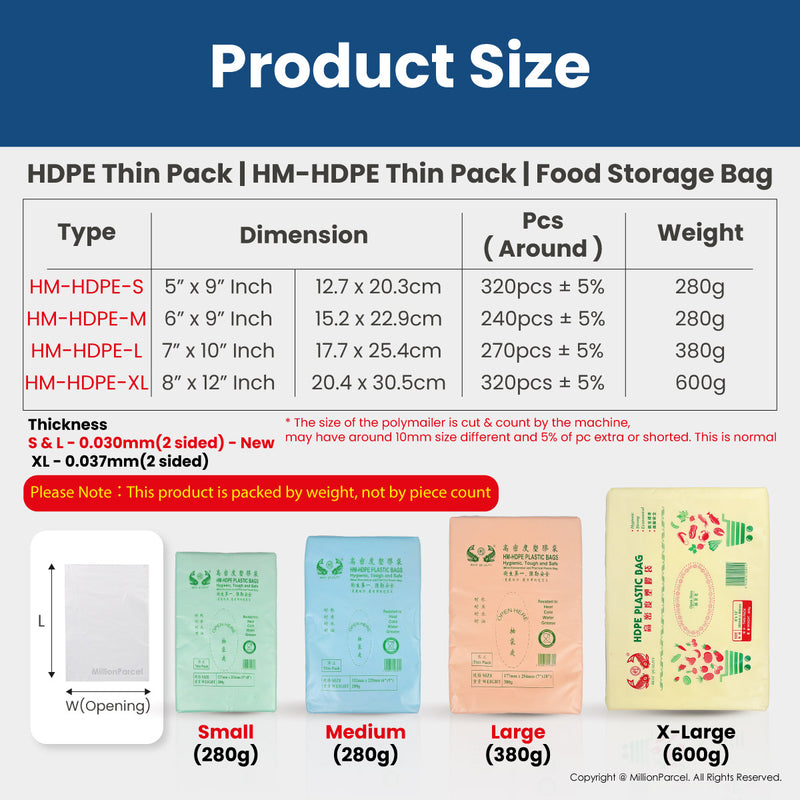 HDPE Thin Pack | Food Storage Bag - MillionParcel