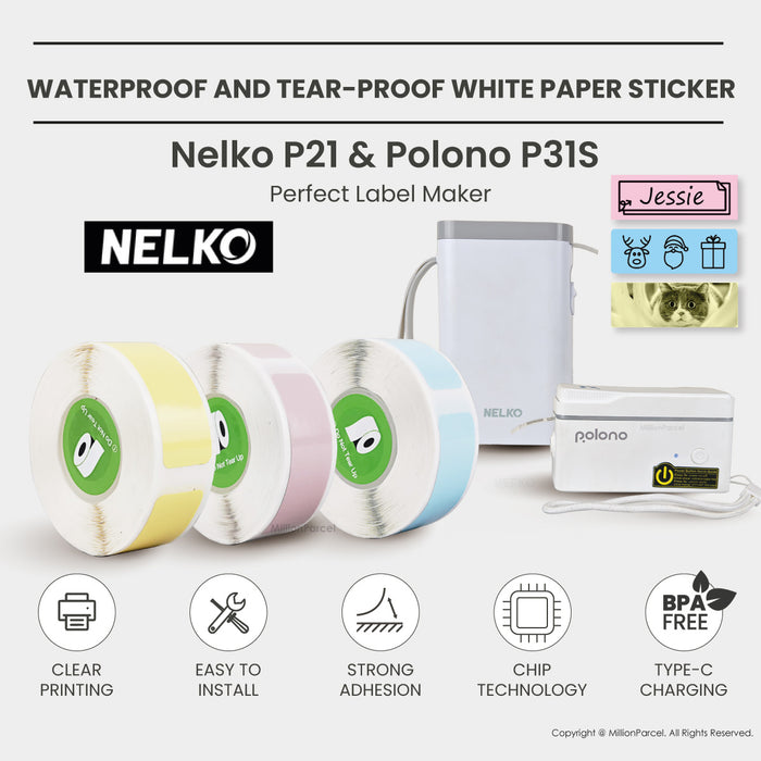 Nelko P21 & Polono P31S White Paper Sticker | Waterproof and Tear-proof ...