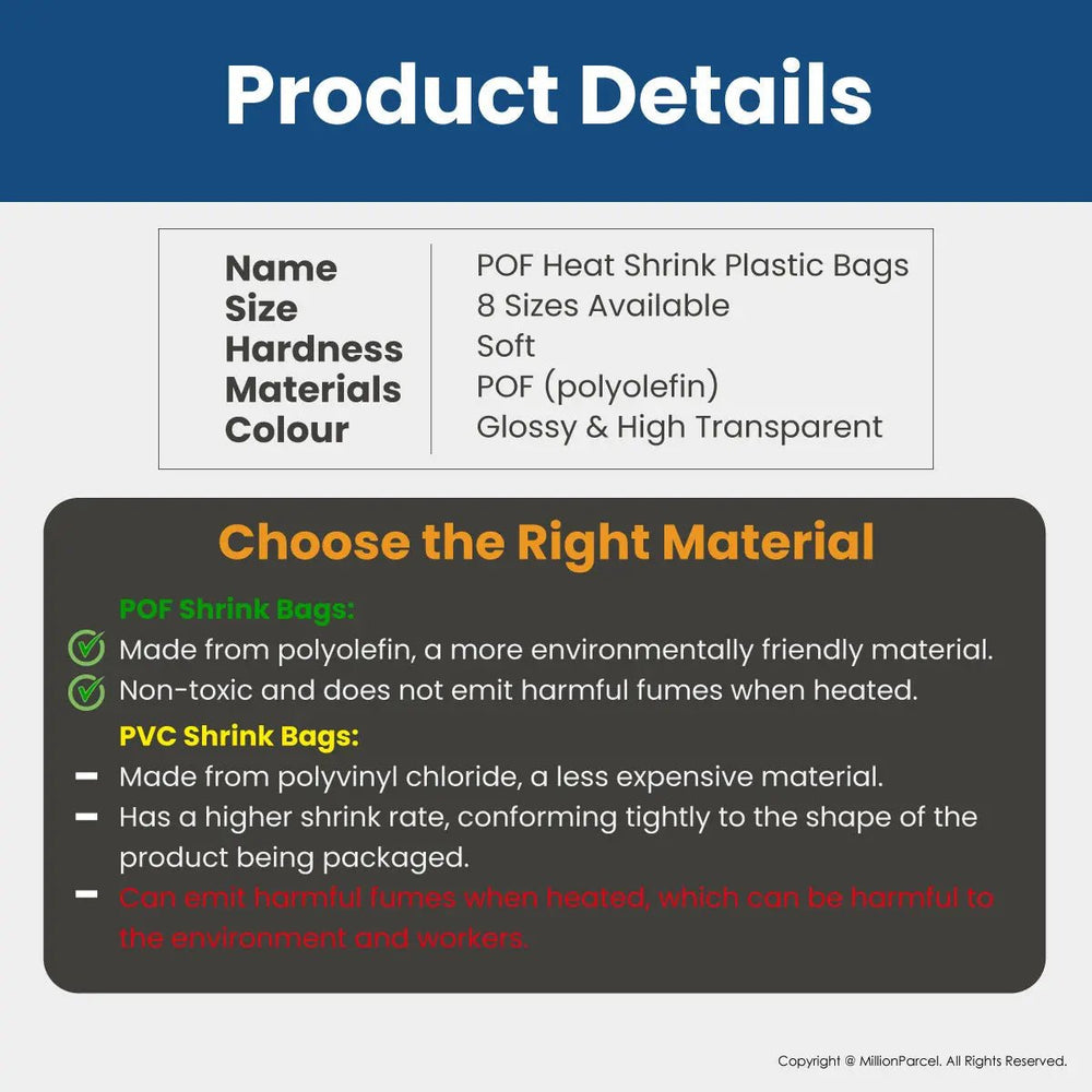 Professional Packaging with POF Heat Shrink Plastic Bags - 6 Sizes