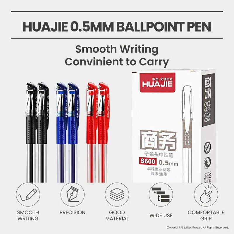 HuaJie Ballpoint Pen 0.5mm | Pen with Cap S600 - MillionParcel